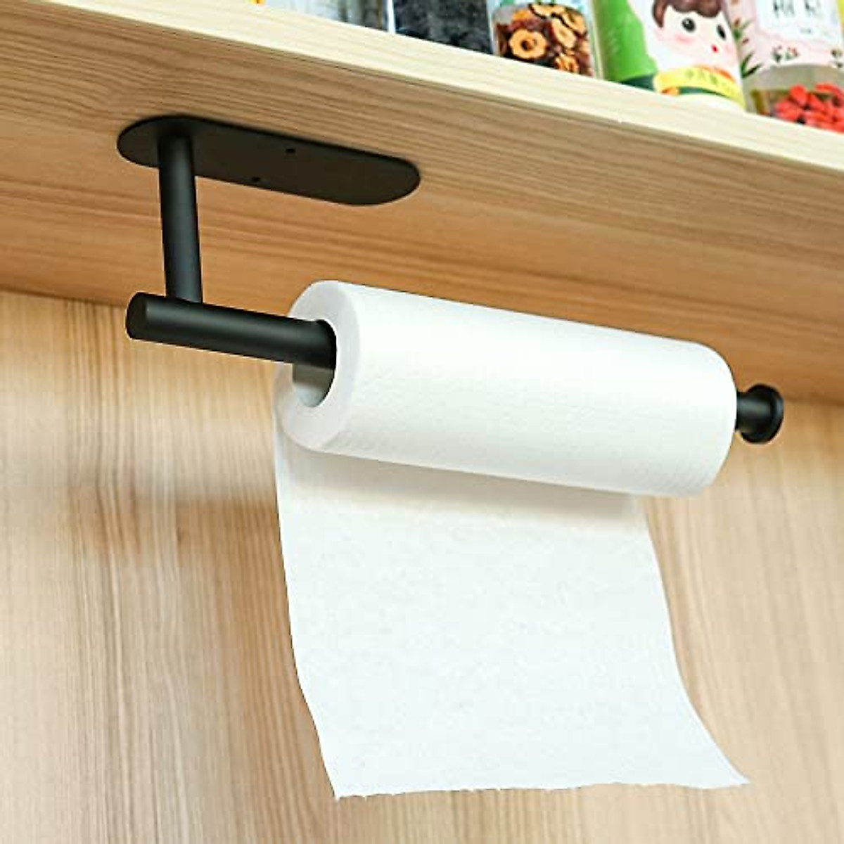 ASTOFLI Paper Towel Holder Under Cabinet, Self Adhesive and Drilling Paper Towel Holder Wall Mount, Under Cabinet Paper Towel Holder for Kitchen, Black Paper Towel Holder SUS304 Stainless Steel