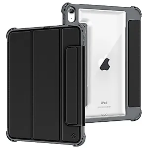 Fintie Hybrid Rugged Case for iPad Air 11-inch M2 (2024), iPad Air 5th / 4th Generation (2022/2020) 10.9 Inch - Military Drop Tested Heavy Duty Clear Cover with Pencil Holder, Black