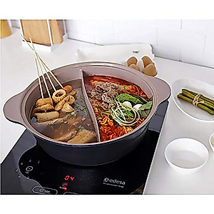 Cookin IH Shabu Shabu Divider Hot Pot, Induction Cooktop, Ceramic Coating, Double Sauce Pot, 11 Inch