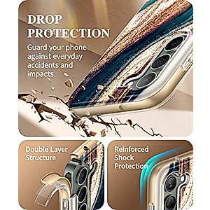 GVIEWIN Compatible with Samsung Galaxy S23 Case with Screen Protector + Camera Lens Protector, [21FT Military Grade Drop Test] Full Body Protection Rugged Marble Case Cover(Drift Sand/Brown)