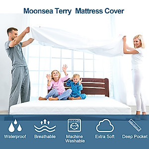 Full Size Mattress Protector Waterproof, Full Size Mattress Cover Breathable Cotton Terry with Waterproof TPU Layer Fitted 14'' Pocket, Noiseless Cotton Terry Mattress Cover Full Size