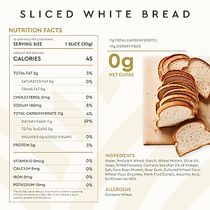 Hero Classic White Bread — Delicious Bread with 0g Net Carb, 0g Sugar, 45 Calories, 11g Fiber per Slice | Tastes Like Regular Bread | Low Carb & Keto Friendly Bread Loaf —15 Slices/Loaf, 2 Loaves