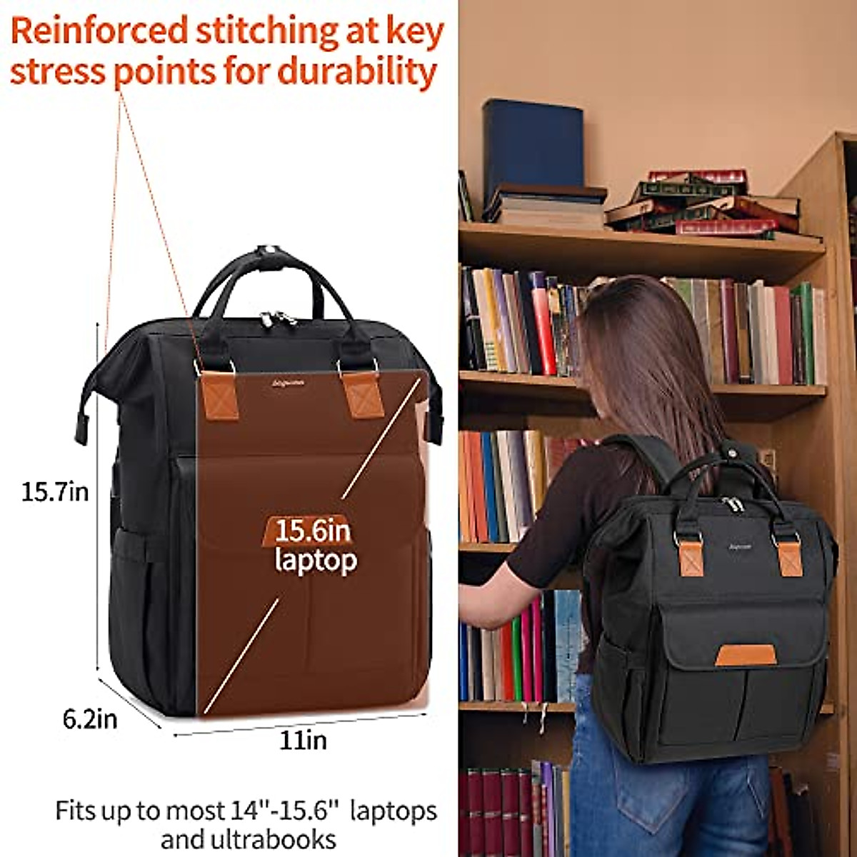 BAGSWAN Laptop Backpack Travel Nurse Bag 15.6 inch Teacher Bookbag Business Computer Backpacks Purse Travel Work Anti-theft College Bags with USB Charging Port Light Back Pack Student