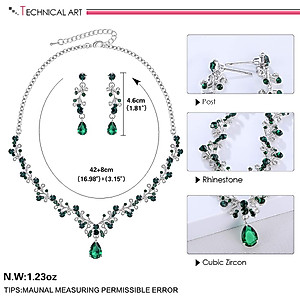 LILIE&WHITE Green Crystal and CZ Prom Jewelry Set with Necklace and Earrings for Women