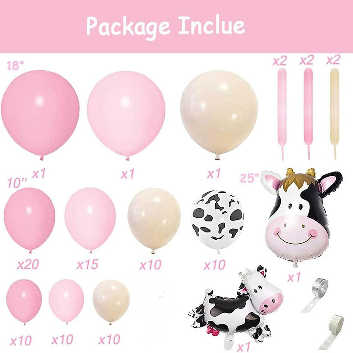 Cow Balloons Garland Arch Kit With Pink Double-Layer Nude Cow Print Balloon Animal Balloon Farm Cow Birthday Party Baby Shower Birthday Party Decorations