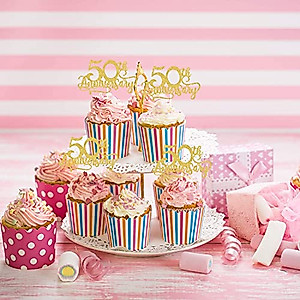 LECAKTO 24Pcs Gold Glitter 50th Anniversary Cupcake Topper Happy 50th Cheers to 50 Years Cupcake Topper 50th Birthday Wedding Anniversary Party Decoration Suppliers