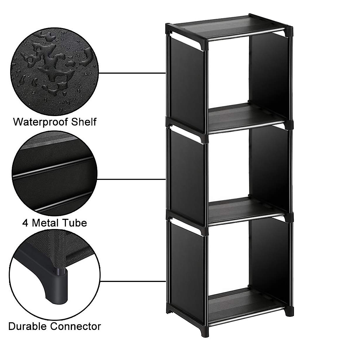 Wishwill Cube Storage Organizer, 3 Cube Storage Organizer Shelf,DIY Storage Book Shelf Toy Shelf Modular Bookcase Closet Cabinet in Living Room,Children's Room, Bedroom(Black)