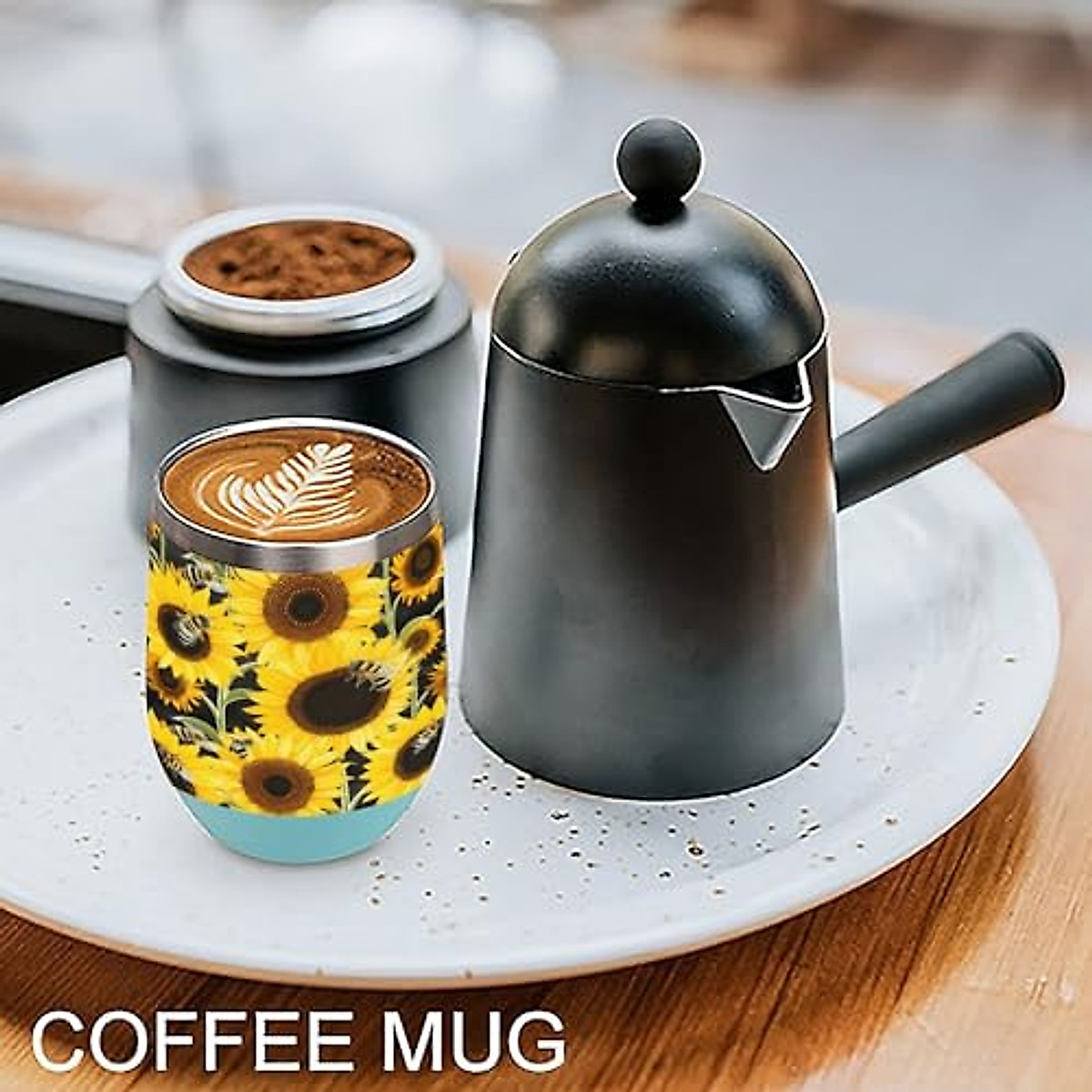 WYUSPGK 304 Stainless Steel Insulated Cup, Sunflower Bees Print Smooth Rim, Durable & Reusable - Perfect for Office, Home, And Travel