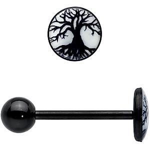 Body Candy 14G Women Anodized Black Glow in Dark Tree of Life Barbell Tongue Ring Body Piercing Jewelry 5/8”