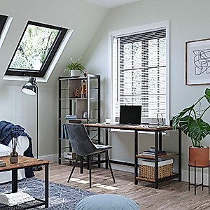 VASAGLE ALINRU Computer Desk, 47.2-Inch Wide Home Office Desk for Study, Writing Desk with 2 Shelves on Left or Right, Steel Frame, Industrial, Rustic Brown and Black ULWD47X