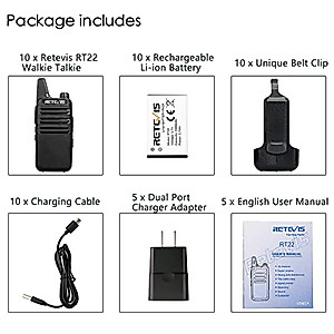 Retevis RT22 Walkie Talkies Rechargeable,Long Range Two Way Radio,2 Way Radio for Adults, Handsfree VOX Mini, for Business Office School Church Restaurant Retail(Black,10 Pack)