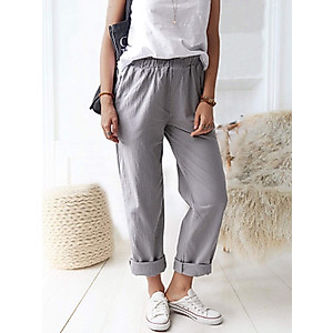 Women's Straight Pants Elastic Waist Trousers Casual lounge pants women for Work with Pockets Khaki
