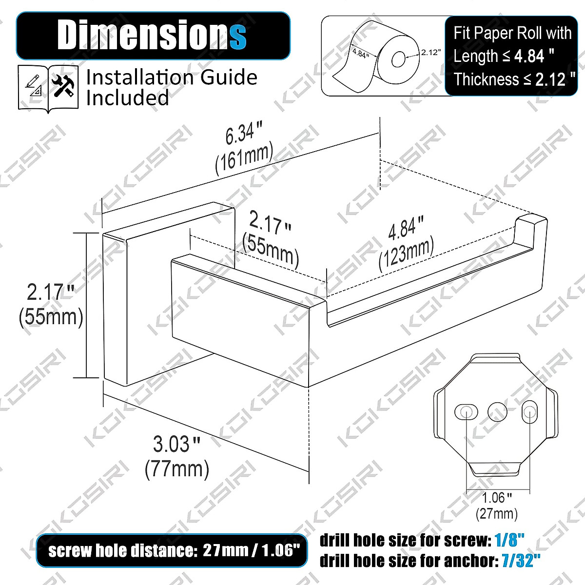 KOKOSIRI Black Toilet Paper Holders Bathroom Toilet Paper Roll Holder SUS304 Stainless Steel Contemporary Wall Mounted, Matte Black, B2003BK