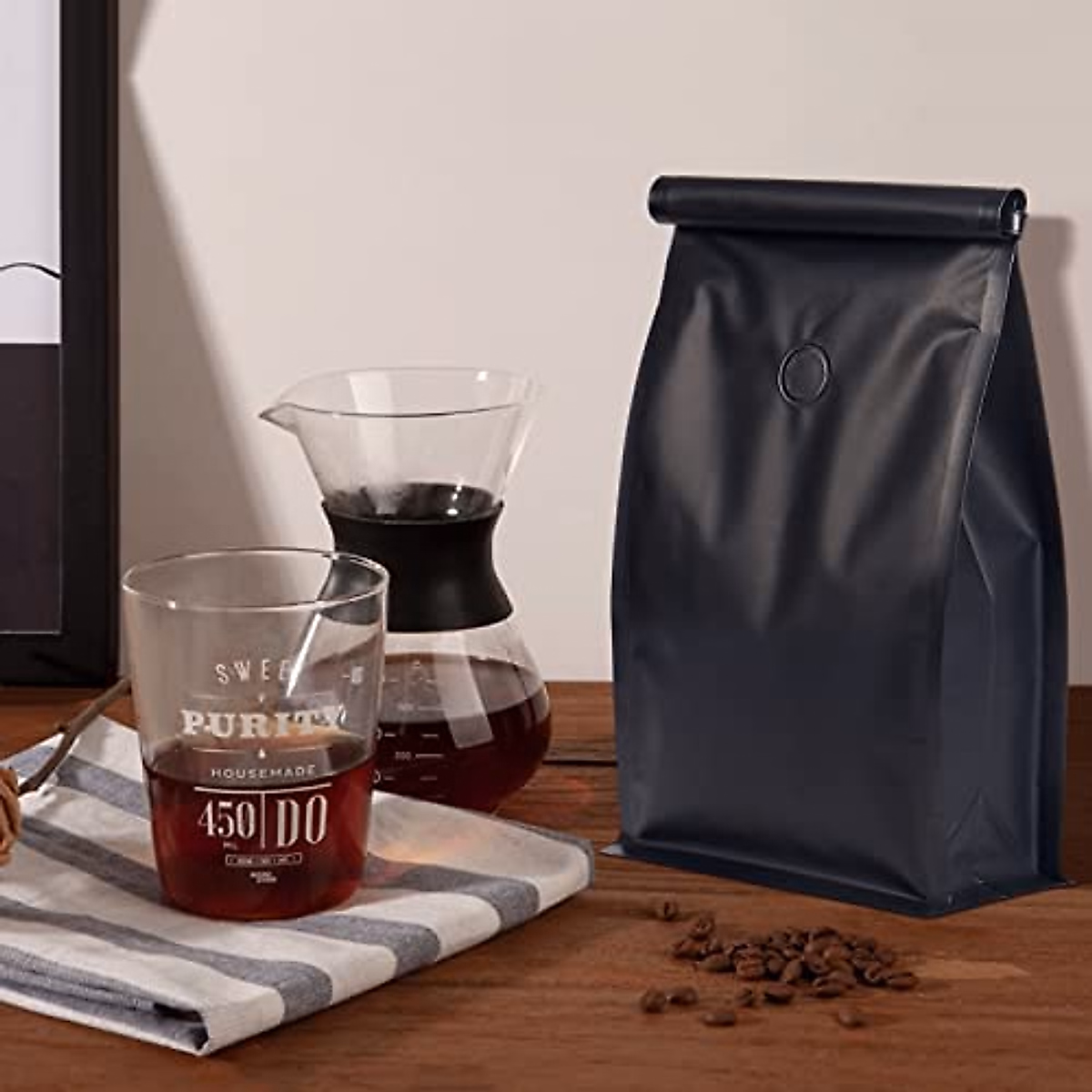 DMpackDM Reusable Tin Tie Coffee Bags with Valve ,(8oz -10oz,50pcs)Empty Black Aluminum foil Coffee Bags with Valve Flat Bottom Standing Coffee Storage Pouch, Reusable Bags for Home or Business