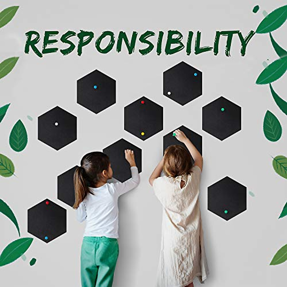 20 Packs Pin Board Hexagon Felt Board Tiles Black Bulletin Board Memo Board Notice Board with 40 Pieces Push Pins, Decoration for Home Office Classroom Wall 5.9 x 7 inches/ 15 x 17.7 cm