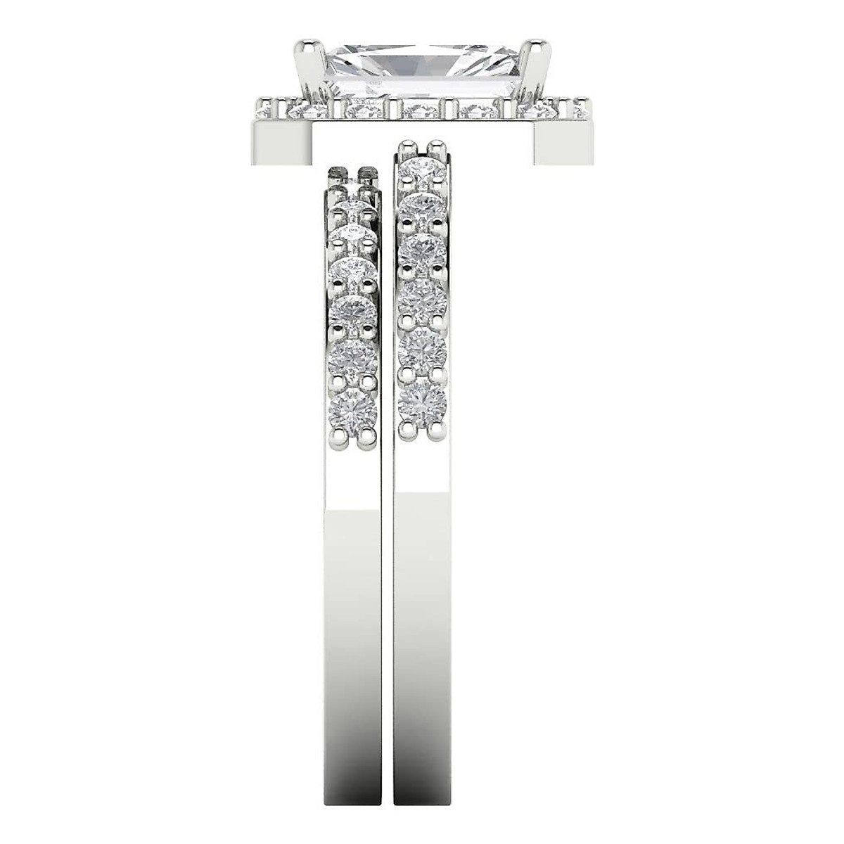 Clara Pucci 2.14 carat Emerald Cut Halo Solitaire White Sapphire Bridal Wedding Anniversary Ring band set 14k White Gold 10