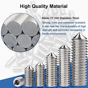 MroMax 30Pcs M5 x 16mm Tip Set Screw, 304 Stainless Steel Internal Hex Allen Head Drive Cup Point Screws Silver Cone Point Socket Grub Screws for Towel Rack Door Knob