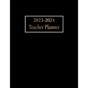 2023-2024 Teacher Planner: Black Teacher Scheduler 23-24 From Aug 2023 - July 2024, 8.5 X 11 In", Teacher Agenda Book With Quotes Inside, Luxury Golden Cover For Women and Men