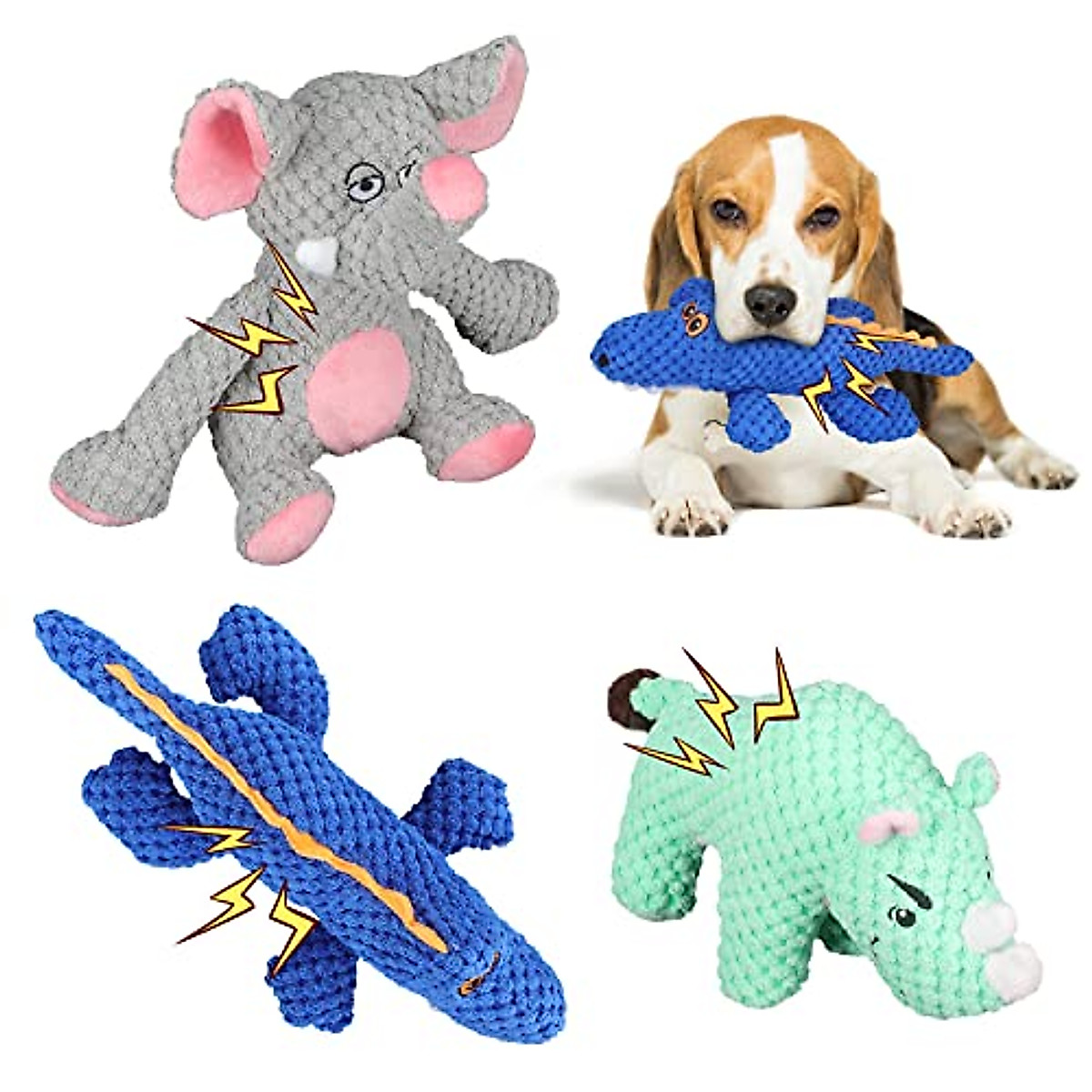 BWOGUE Squeaky Plush Dog Toys 3 Pack, Stuffed Dog Chew Toy with Squeaker and Crinkle Paper, Dog Toy Stuffed Animal for Teeth Cleaning for Small Medium Dogs and Puppy(3 Packs Animals Toys)