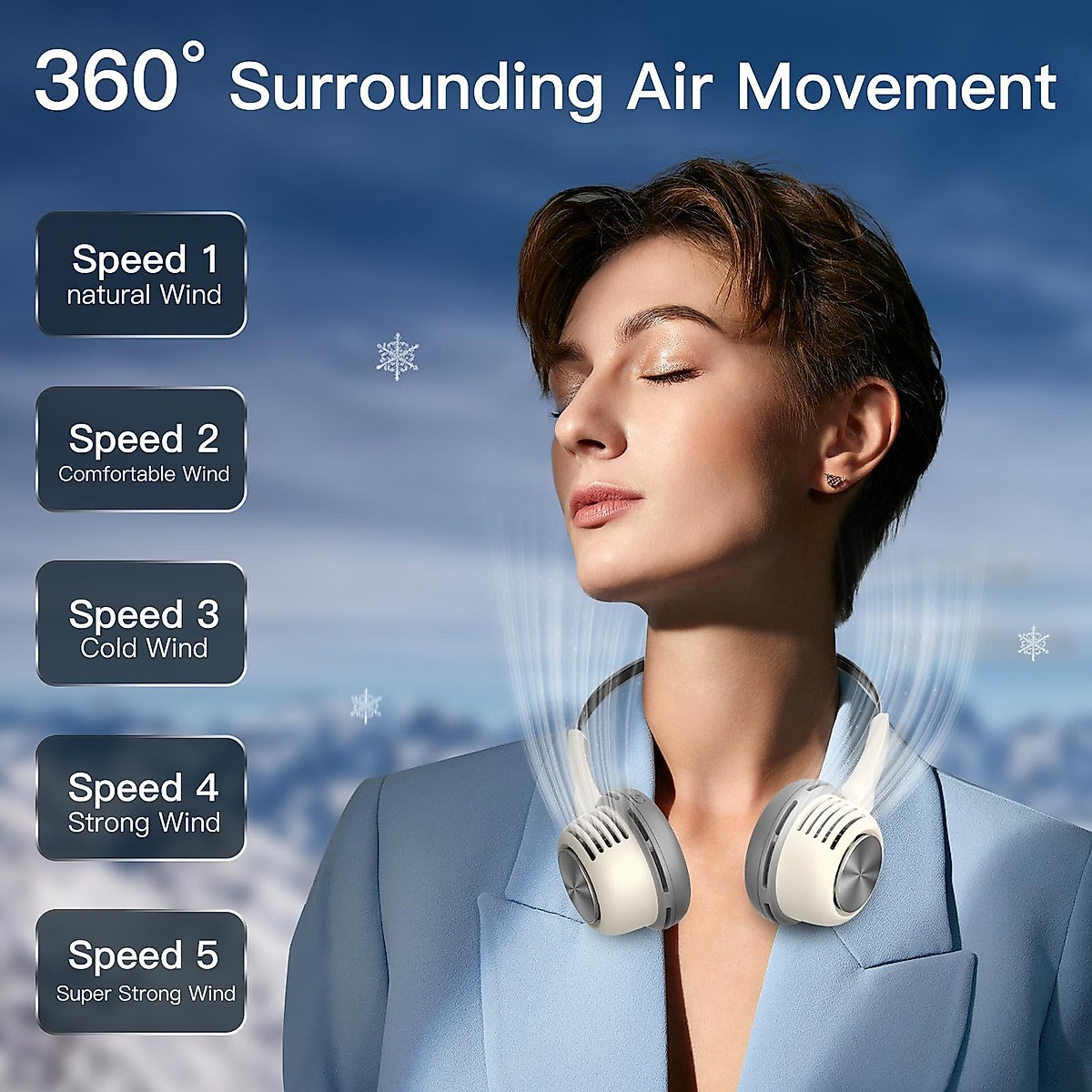 XINORD Portable Neck Fan,Hands Free Bladeless Fan,USB Rechargeable Wearable Cooling Personal Fan, 360° Cooling 5 Speeds Adjustable Strong Wind for Men Women for Outdoor & Indoor