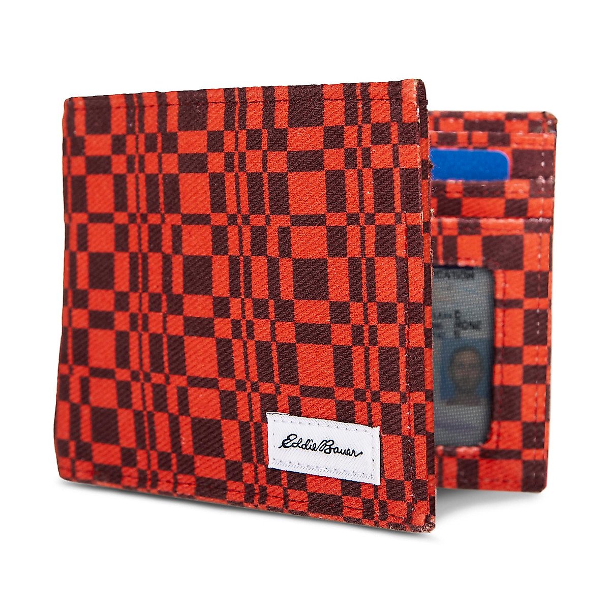 Eddie Bauer Men Signature Bifold Passcase Wallet (Available in Cotton Ripstop Nylon), Canvas Print-Red, One Size