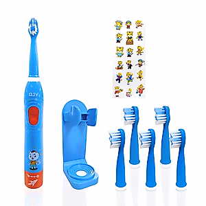 OJV 8630 Kids Sonic Electric Toothbrushes for Children Kids, 6 Modes 2-Min Timer, 6 Brush Heads, USB Rechargeable Power Smart Toothbrush for Girls Oral-Care Age 3-16 with Wall Mounted Holder (Blue)