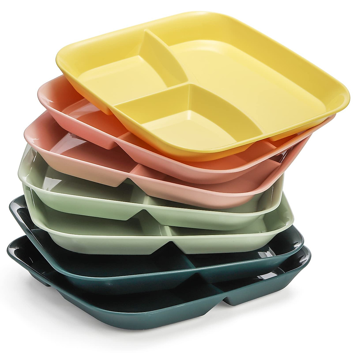 Nicunom 8 Pack Unbreakable Divided Plates, 10 Inch Portion Control Plates, Reusable 3-Compartment Dinner Plate For for Healthy Eating & Bariatric Diet, Microwave And Dishwasher Safe