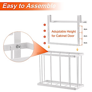uxcell 2 Pack Cabinet Door Organizer, Cutting Board Organizer with Towel Bar, Metal Wire Baskets with Hooks, Over Cabinet Door Organizer for Kitchen, Pantry Bathroom Storage, White