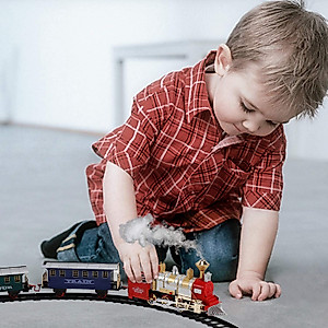 Classic Train Set with Smoke - Train Toys for Kids with Lights & Sounds, Locomotive Engine, Railway Kit Cargo Cars & 11 Feet of Tracks