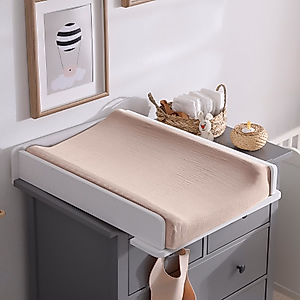 100% Cotton Muslin Changing Pad Cover for Boys Girls Baby 2 Pack, Soft and Breathable Diaper Change Table Sheets, Fit 32"x16" Contoured Pad, Fog & Blush