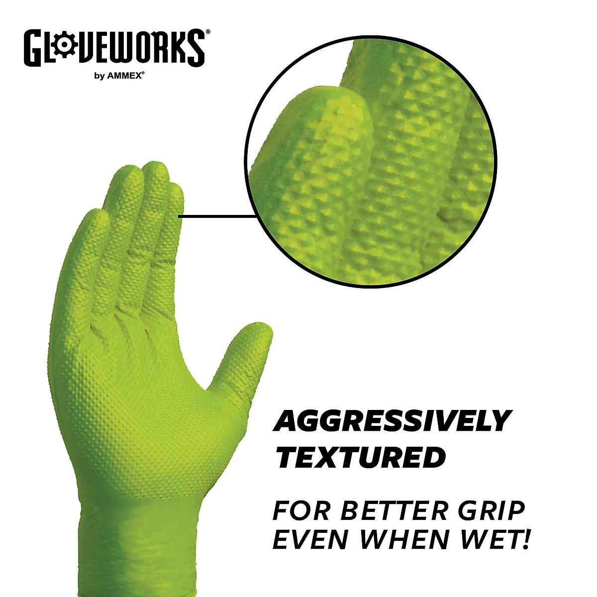 GLOVEWORKS HD Green Nitrile Industrial Disposable Gloves, 8 Mil, Latex-Free, Raised Diamond Texture, XX-Large, Box of 100