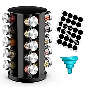 Revolving Spice Rack, Spice Racks Organizer for Kitchen Cabinet , Rotating Seasoning Organizer Storage with Jars , Black