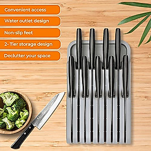 Cheer Collection Kitchen Drawer Knife Organizer - Space Saving Tray to Keep Knives Organized, Gray
