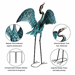 Natelf Garden Crane Sculptures & Statues, Blue Heron Decor Outdoor Large Bird Yard Art, Standing Metal Heron Lawn Ornaments for Home Patio Porch Backyard Decorations(Set of 2)