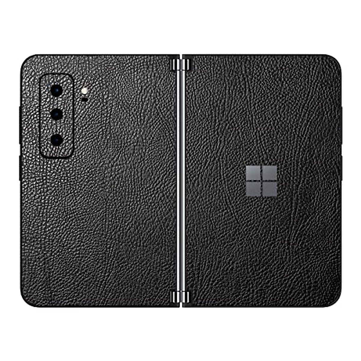 SopiGuard Sticker Skin for 2021 Microsoft Surface Duo 2 2nd Gen Edge-to-Edge Front and Rear Panels Vinyl Decal (Leather Black)