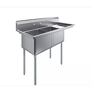 18" X 18" X 12" TWO COMPARTMENT STAINLESS STEEL COMMERCIAL KITCHEN PREP & UTILITY SINK | NSF (RIGHT DRAINBOARD)