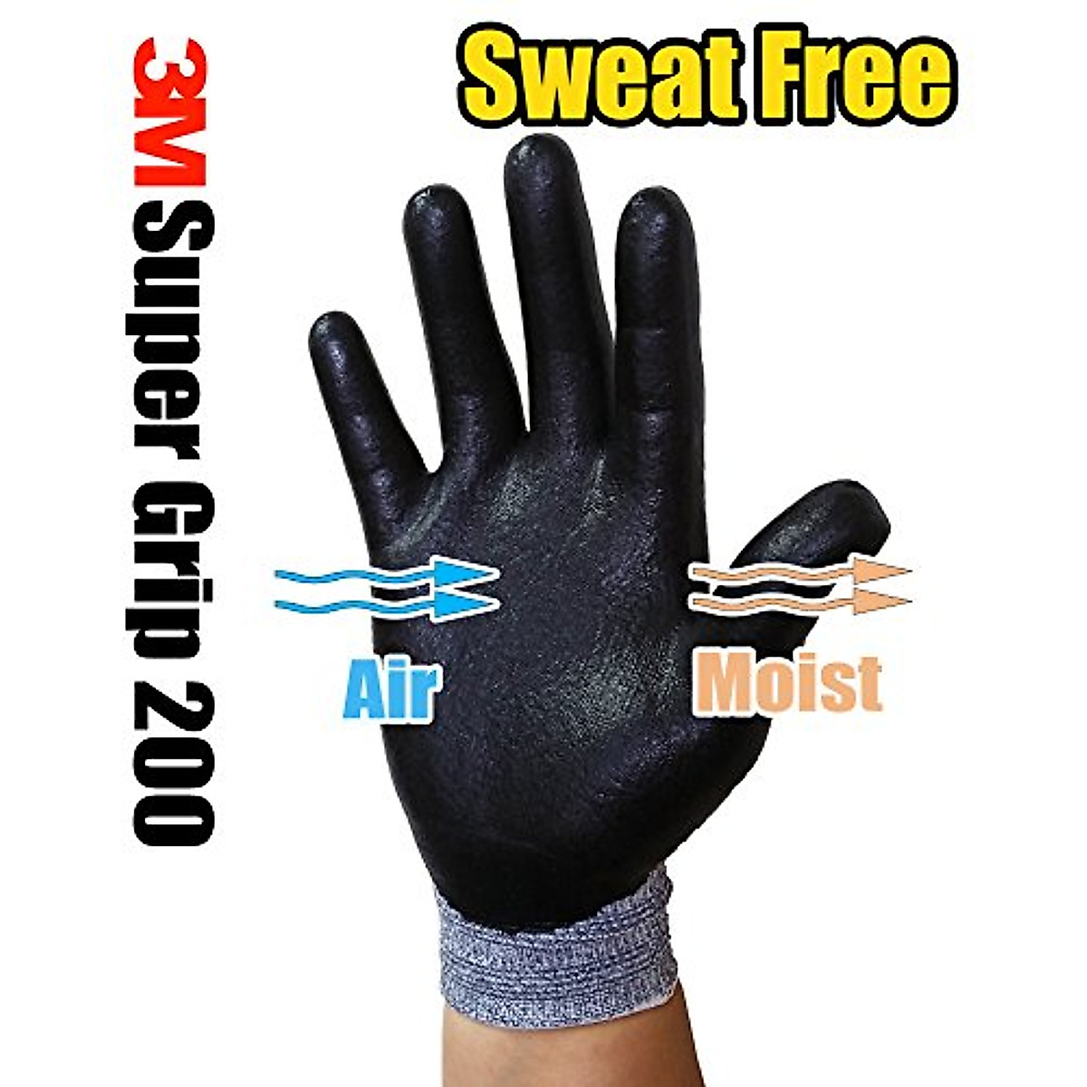 3M Super Grip 200 All Day Comfort Nitrile Foam Coated Work Gloves-10 Pairs (Large, Gray)