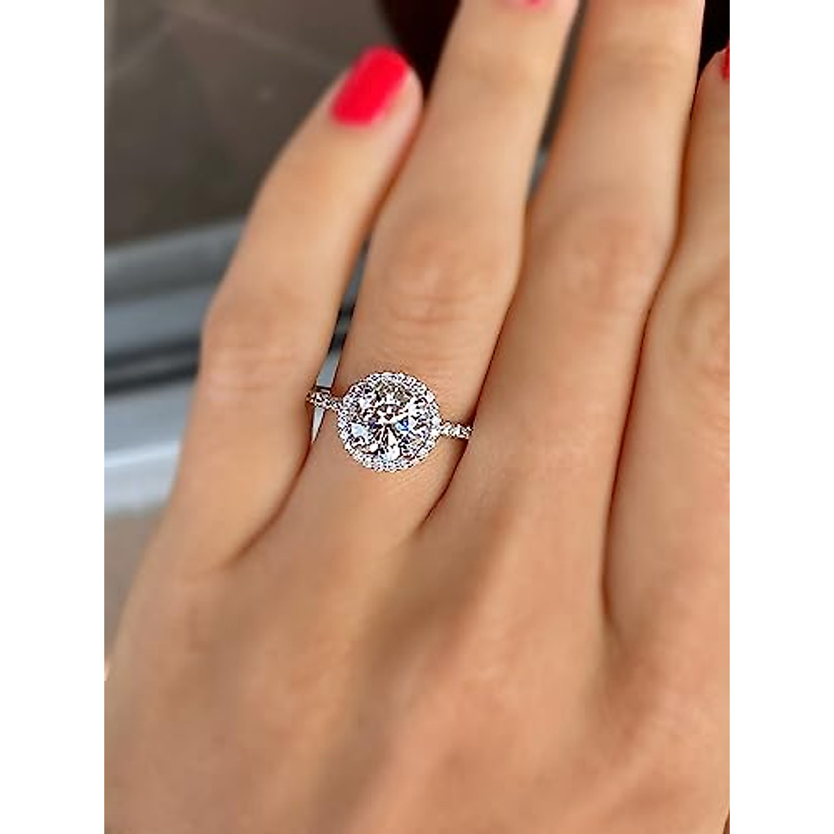 JustGift 925 Sterling Silver Cubic Zirconia Engagement Ring Promise Ring For Birthday Thanksgiving Anniversary Christmas Gift Sparkling ideal gift Women Size 3-12 (Halo Ring 2 ct, Size 6)