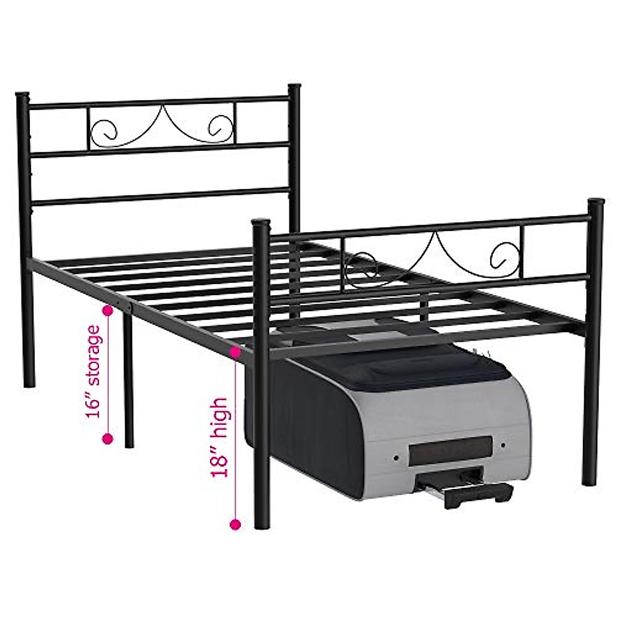 HAAGEEP Twin Bed Frame with Headboard Storage No Box Spring Needed Metal Platform Single Size Bedframe Foundation 18 Inch High