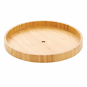 mDesign Bamboo Wood Lazy Susan Turntable Food Storage Container for Cabinets, Pantry, Refrigerator, Countertop, Spinning Organizer for Spices, Condiments - 11.5" Round - Echo Collection - Natural