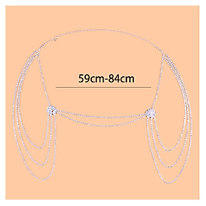 Luxury Rhinestone Shoulder Chain Necklace Layered Back Chain Flower Crystal Shoulder Harness Chain Statement Bridal Wedding Jewelry for Women (Flower)