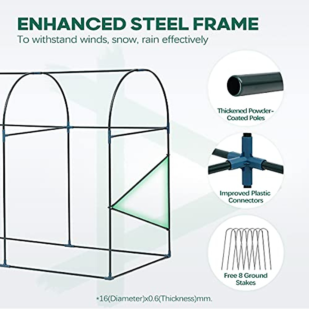 KING BIRD Upgraded 73" x 37" x 59" Mini Greenhouse, Heavy Duty Powder-Coated Steel Frame, 2 Zippered Screen Doors 4 Screen Windows, Tall Garden Plant Hot Green House, 8 Stakes 4 Ropes, Green