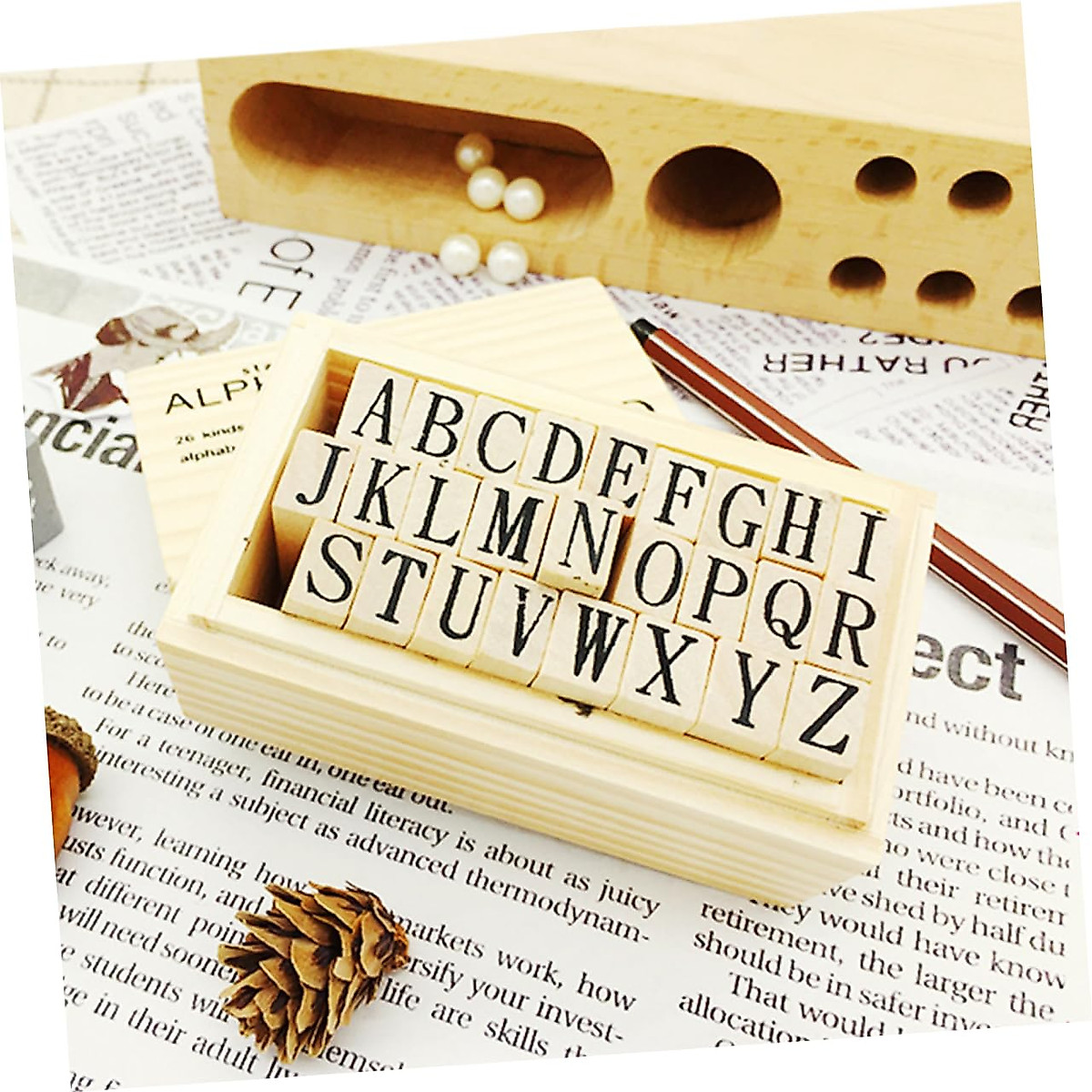 STOBOK 2pcs 26 Stamps United States Letter Student Wooden