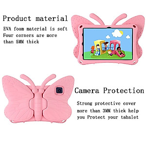 Tading Kids Case for Samsung Galaxy Tab A8 10.5" 2022 (SM-X200/SM-X205/SM-X207), Shockproof Light Weight Protective Stand Cover for Galaxy Tab A8 10.5 Inch, Cute Butterfly - Pink