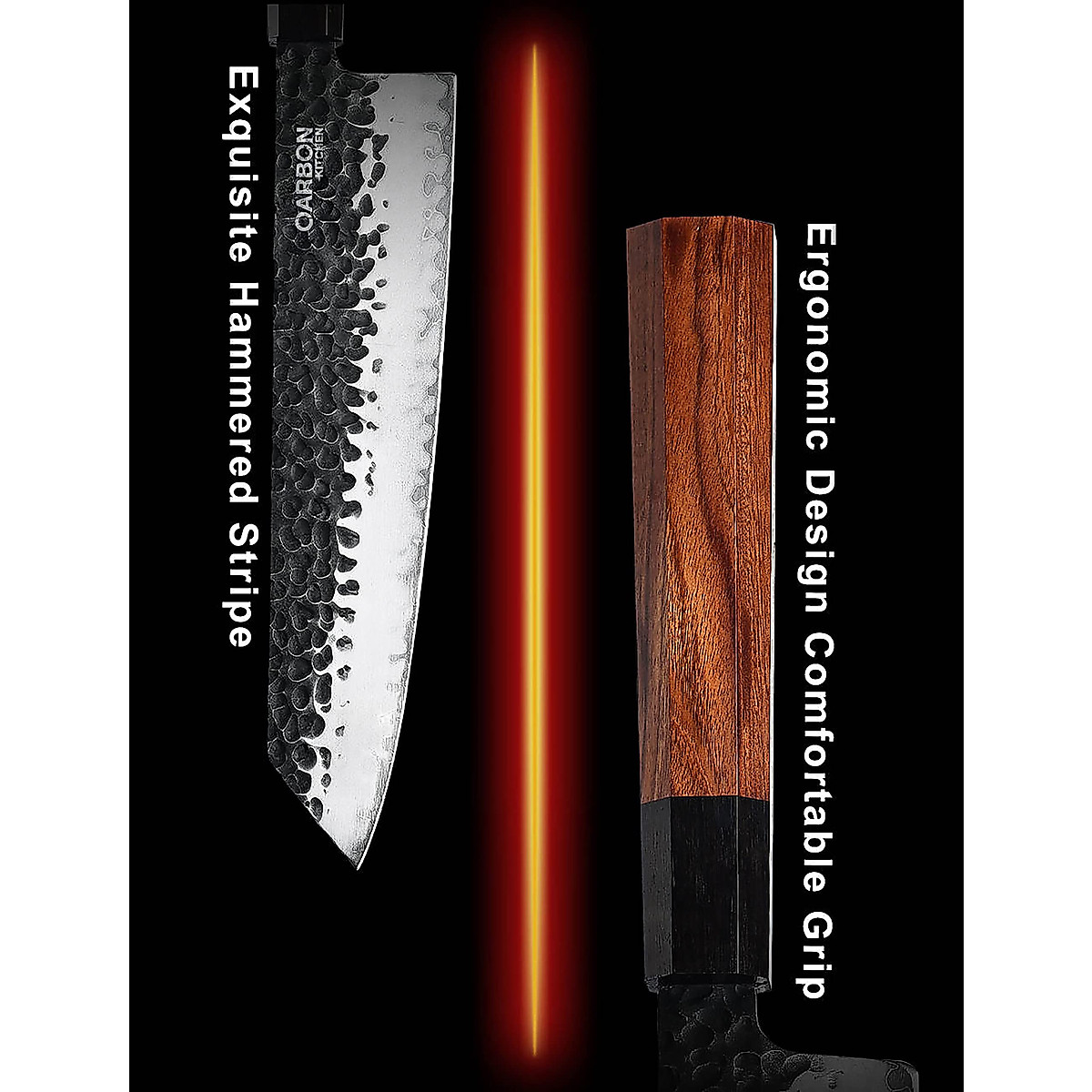 9 Inch Kiritsuke Japanese Chef Knife, Ultra-Sharp Carbon Stainless Steel Professional Cooking Kitchen Knife | Meat Slicing, Vegetable and Sushi Knife
