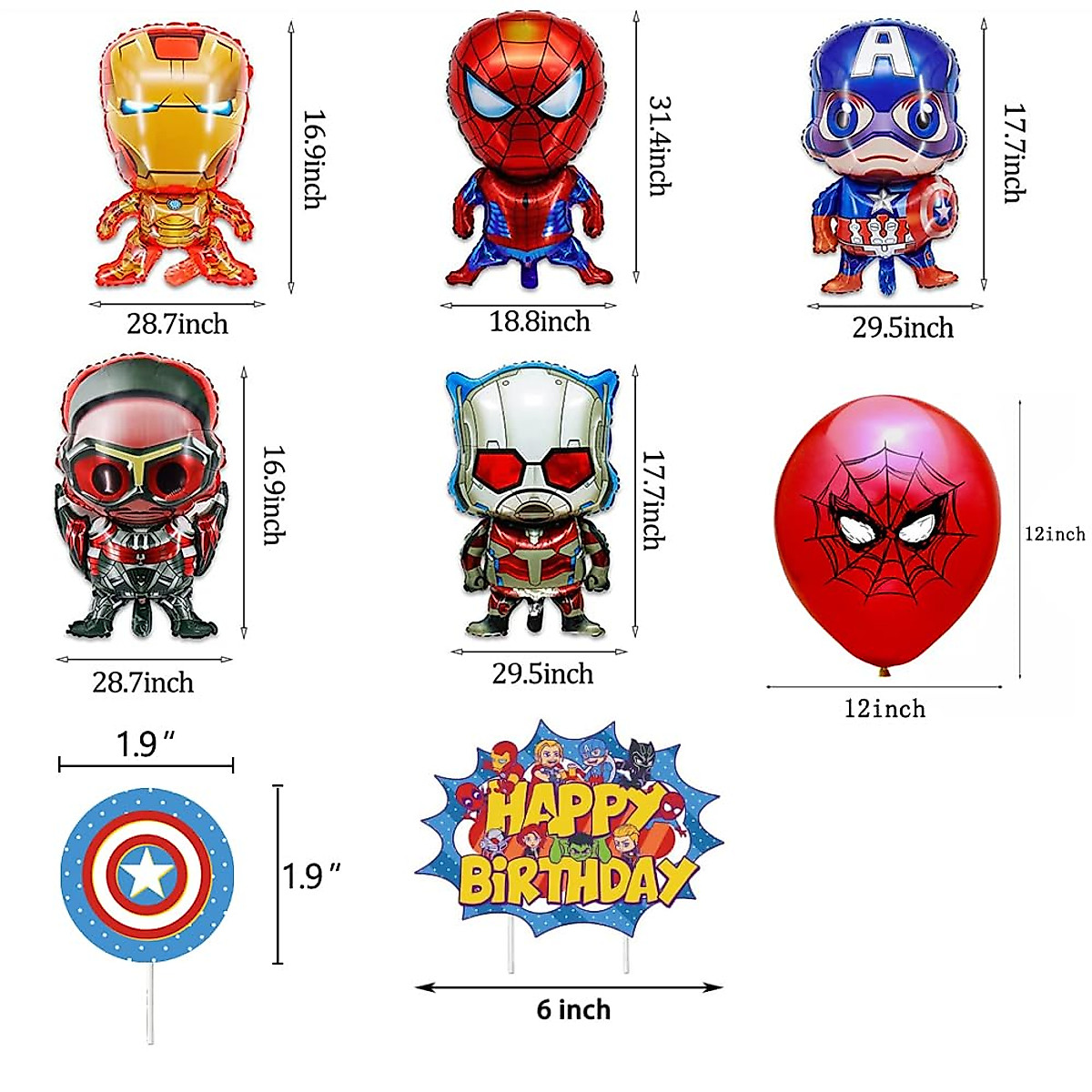 Birthday Party Supplies, Birthday Decorations for Boys Kits Include Birthday Banner, Balloons, Cake Toppers, Gold Flat Ribbon