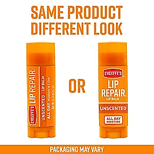 O'Keeffe's Unscented Lip Repair Lip Balm for Dry, Cracked Lips, Stick, (Pack of 3)