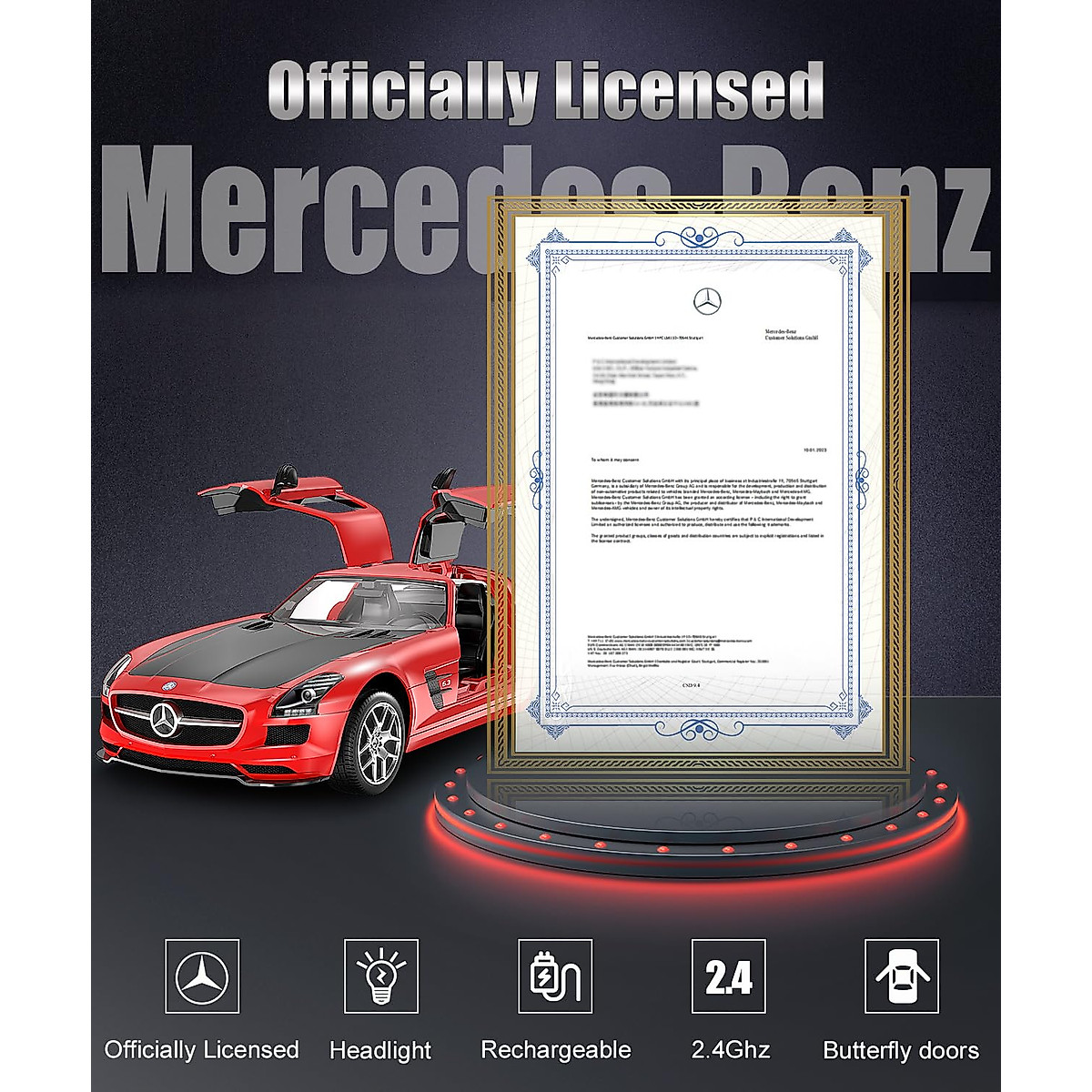 AEROQUEST Remote Control Car, 1:14 Scale Mercedes Benz Rc Cars Officially Licensed 15Km/h Fast Toy Car 7.4V 500mAh with Led Light 2.4Ghz Drift Car for Adults Boys Girls Birthday, Red
