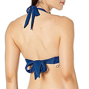 Amazon Essentials Women's Light-Support Tie Halter Bikini Swimsuit Top (Available in Plus Size), Dark Navy, Large