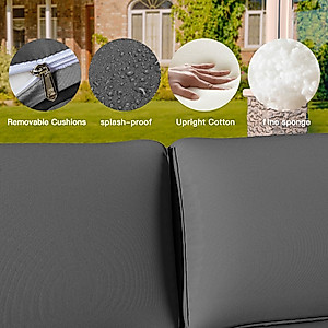 Halmuz 7 Piece Outdoor Patio Furniture Set with Propane Fire Pit, High Back PE Wicker Rattan Outdoor Sofa Conversation Set,Sectional Furniture Patio Set w/Tempered Glass Top Table&Gas Fire Pit(Grey)